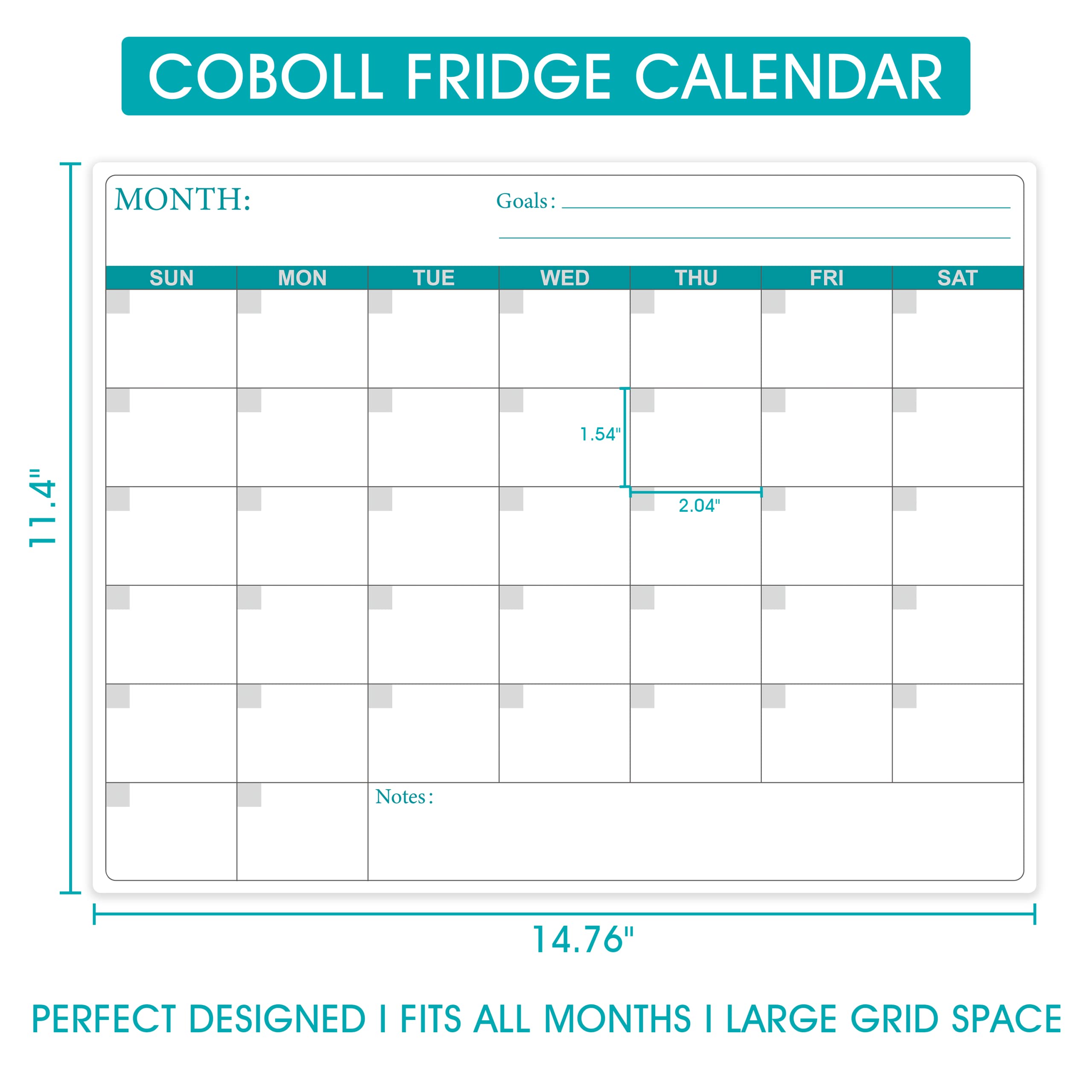 Magnetic Dry Erase Fridge Calendar - Magnetic Calendar for Refrigerator Planner, Fridge Magnetic Calendar with Six Markers, Kitchen Fridge Calendar White Board in Monthly & Weekly Set, 11.4" x 14.76"