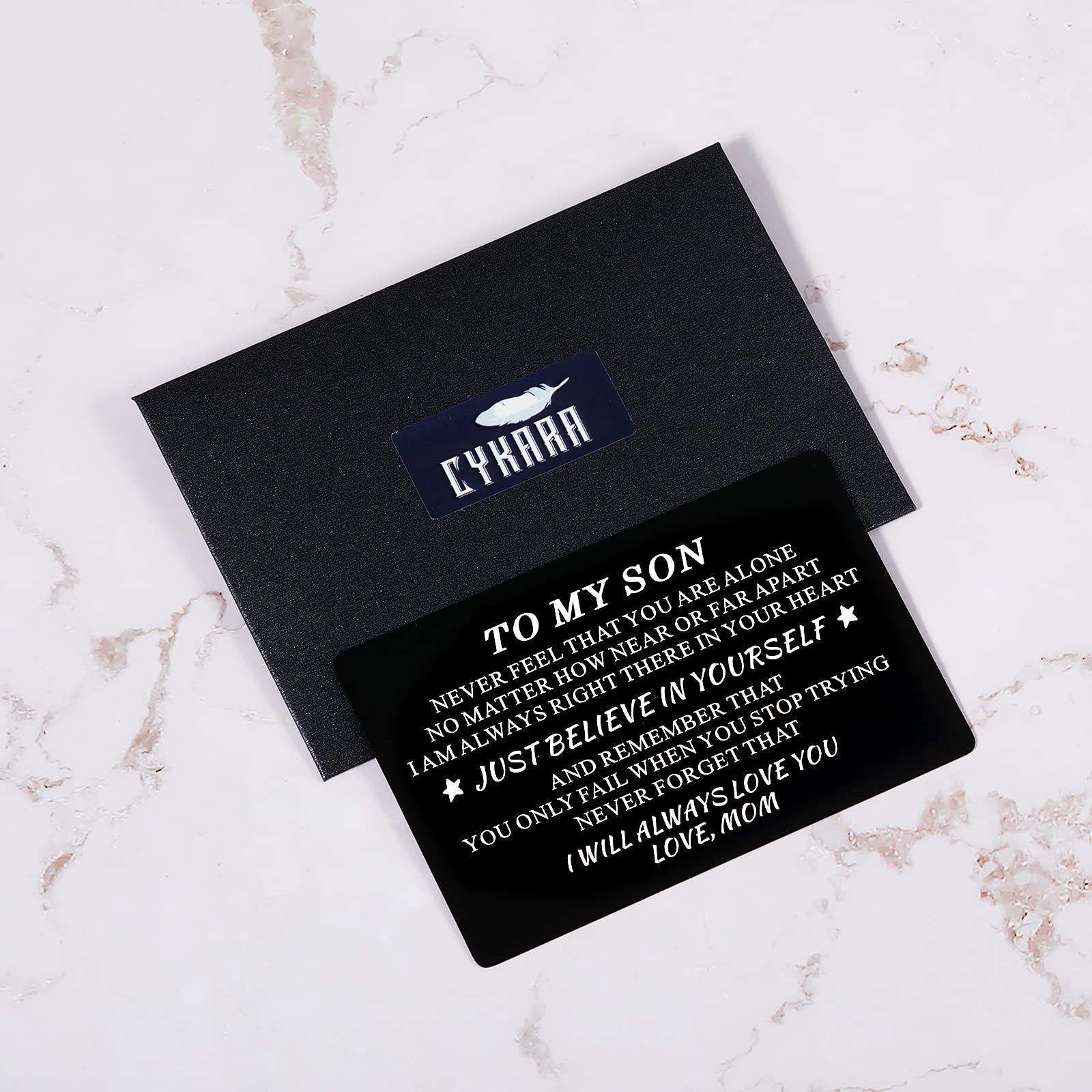 CYKARA Inspirational Christmas Gift for Son Wallet Insert Card, Black, 1 Piece, 12th, 16th, 18th, 21st, 30th Birthday, Christmas, Graduation, Valentine's Day