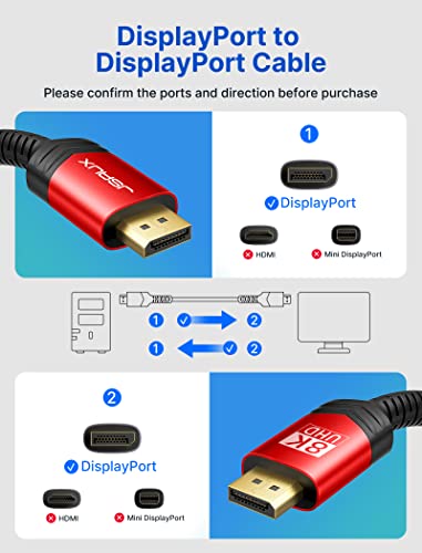 JSAUX 8K DisplayPort Cable 1.4, DP Cable 6.6ft(8K@60Hz, 2K@240Hz, 4K@144Hz, 32.4Gbps), Display Port to Display Port Cable 1.4 (DP to DP Cable) Compatible for Gaming Laptop TV PC Computer Monitor-Red