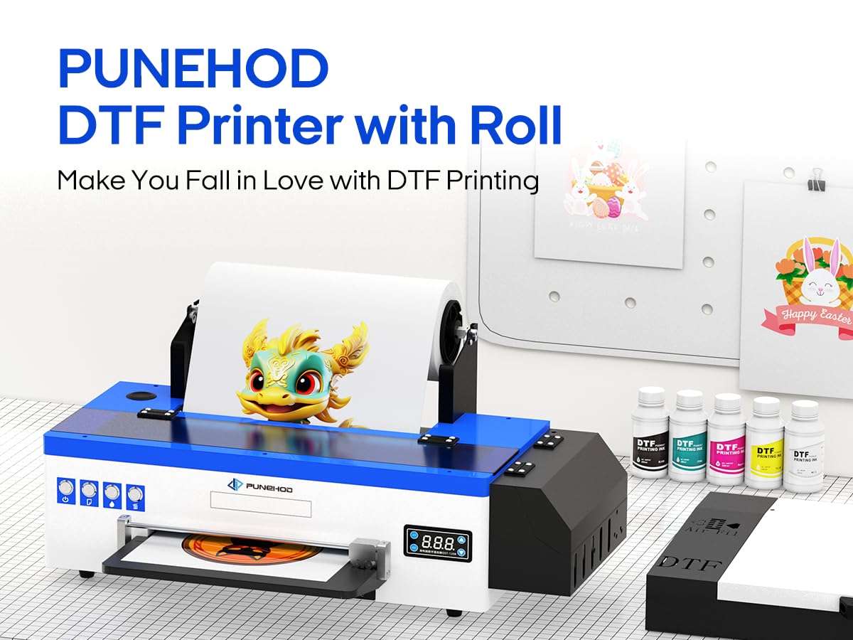 PUNEHOD L1800 DTF Transfer Printer with Roll Feeder,Direct to Film Print-preheating A3 DTF Printer for Dark and Light Clothing VS DTG Printer (A3 DTF Printer +Oven)