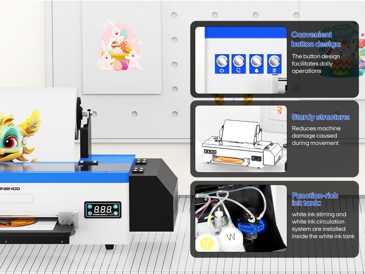 PUNEHOD L1800 DTF Transfer Printer with Roll Feeder,Direct to Film Print-preheating A3 DTF Printer for Dark and Light Clothing VS DTG Printer (A3 DTF Printer +Oven)