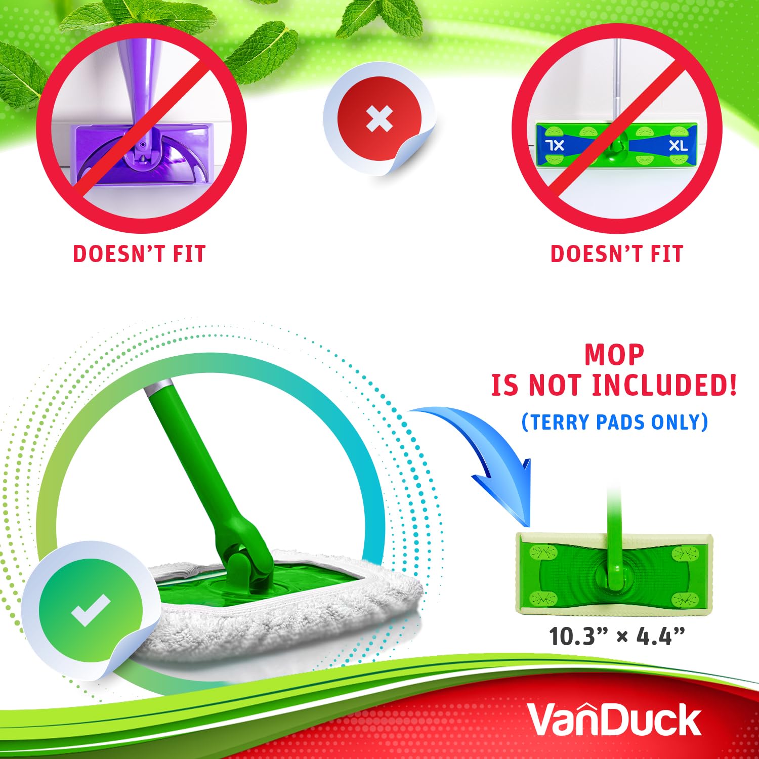 VanDuck Reusable 100% Cotton Mop Pads Compatible with Swiffer Sweeper Mops (2-Pack) Washable Mop Pads for Wet & Dry Use (Mop is Not Included)