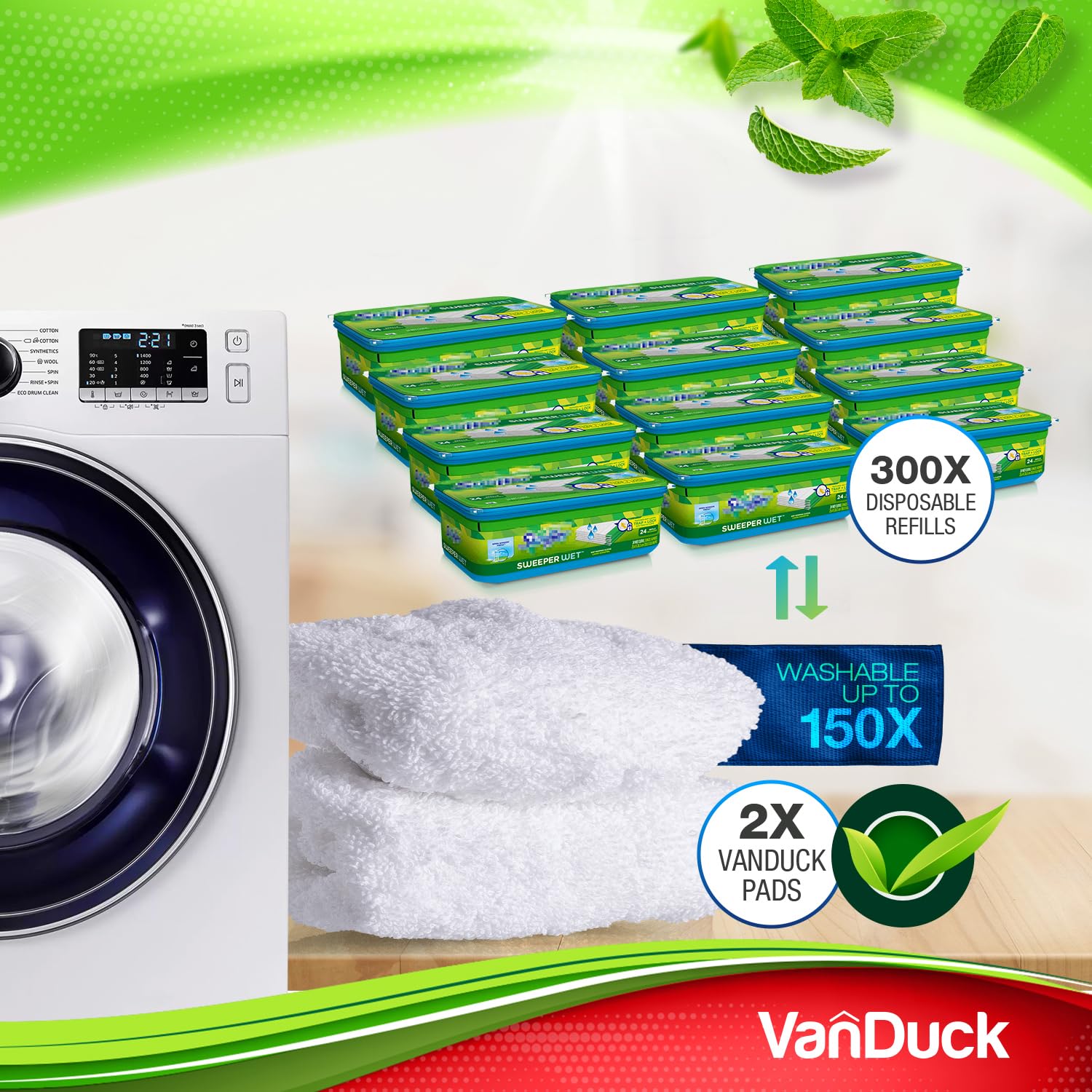 VanDuck Reusable 100% Cotton Mop Pads Compatible with Swiffer Sweeper Mops (2-Pack) Washable Mop Pads for Wet & Dry Use (Mop is Not Included)