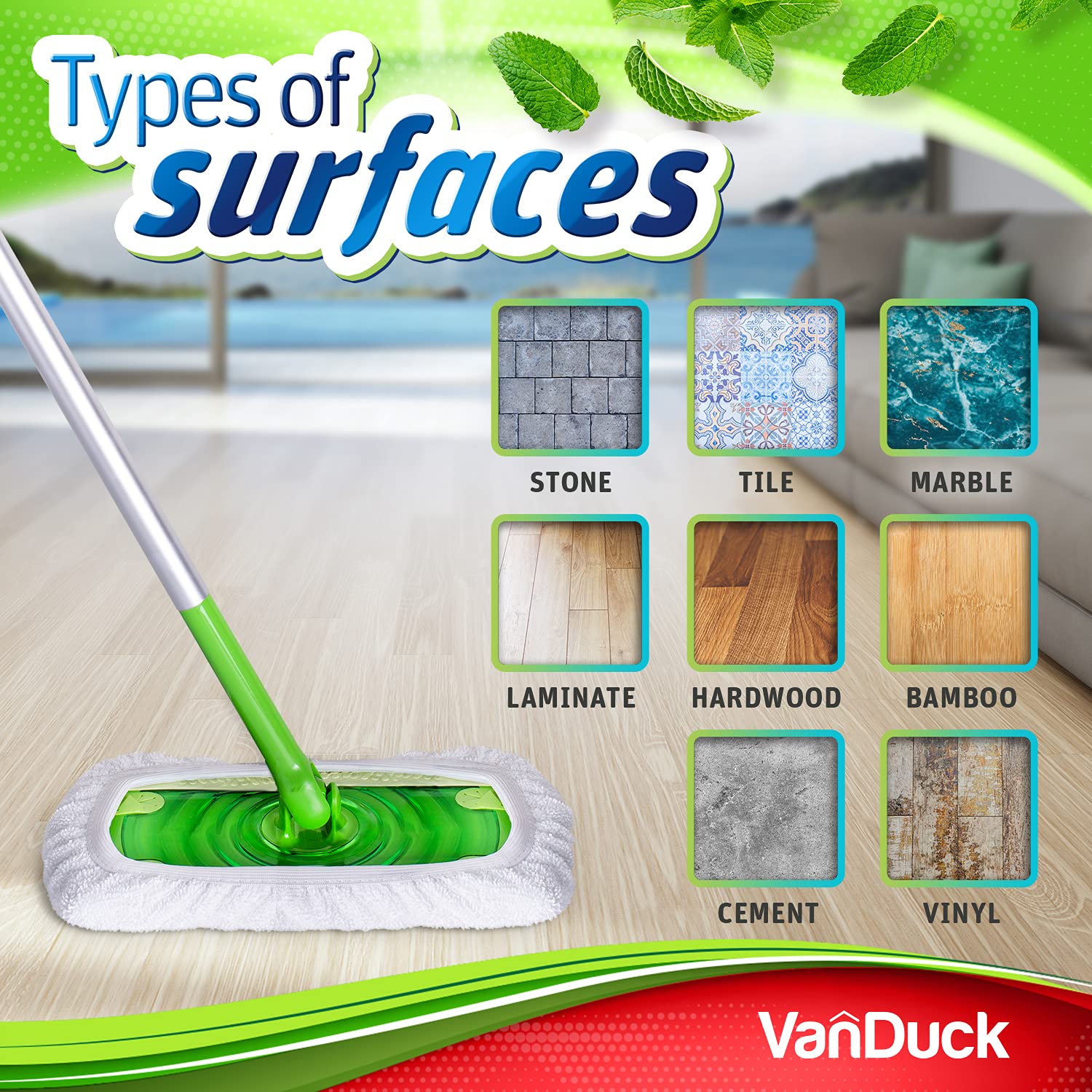VanDuck Reusable 100% Cotton Mop Pads Compatible with Swiffer Sweeper Mops (2-Pack) Washable Mop Pads for Wet & Dry Use (Mop is Not Included)