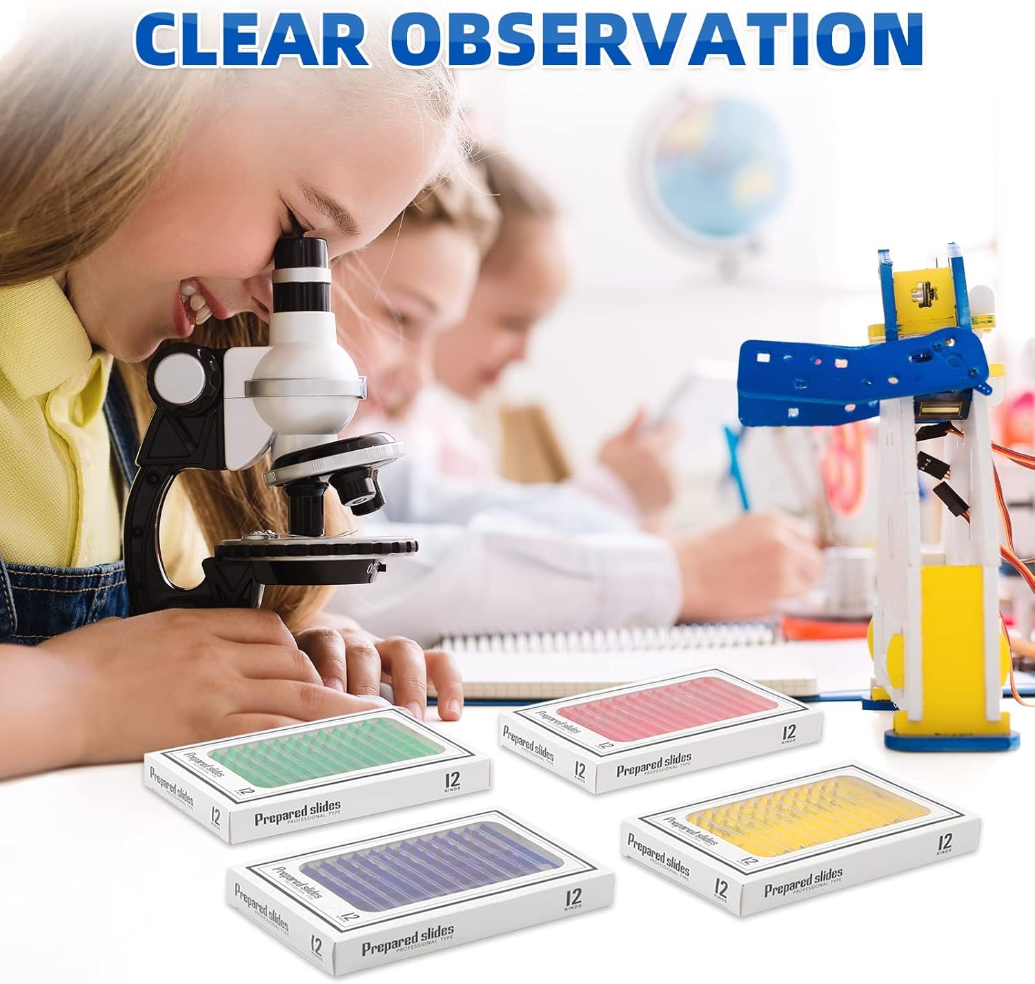 Jiusion 48Pcs Prepared Microscope Slides Specimen Animals Insects Plants Flowers Sample Biological Specimen, Stereo Microscope Slide for Kids Children Students Enlighten Education