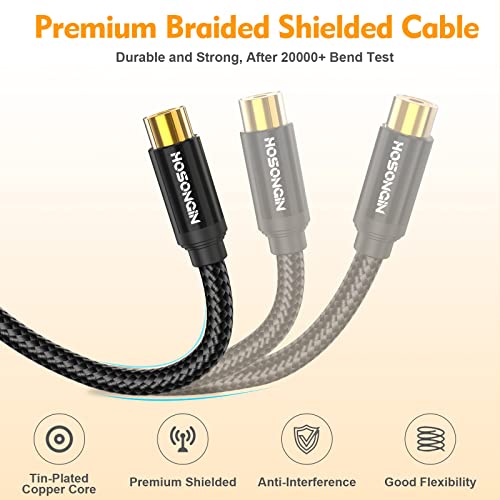 HOSONGIN 1ft RCA Splitter 1 Female to 2 Male Y Adapter 2 Pack, Short RCA Audio Speaker Splitter Cable, Double Shielding Black Nylon Braided Cable - Gold-Plated Plug - Length 12 Inch