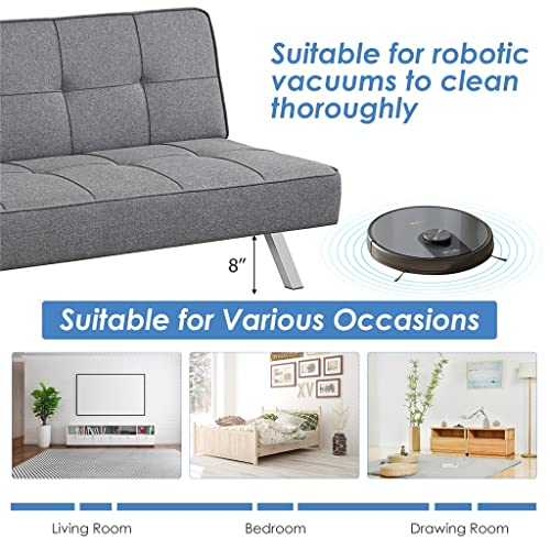 ZYJBM Convertible Futon Grey Linen Fabric Sofa Bed Adjustable Sleeper with Stainless Steel Legs