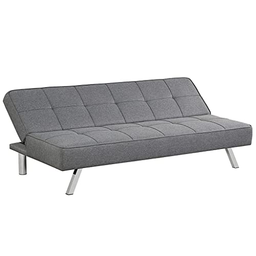 ZYJBM Convertible Futon Grey Linen Fabric Sofa Bed Adjustable Sleeper with Stainless Steel Legs