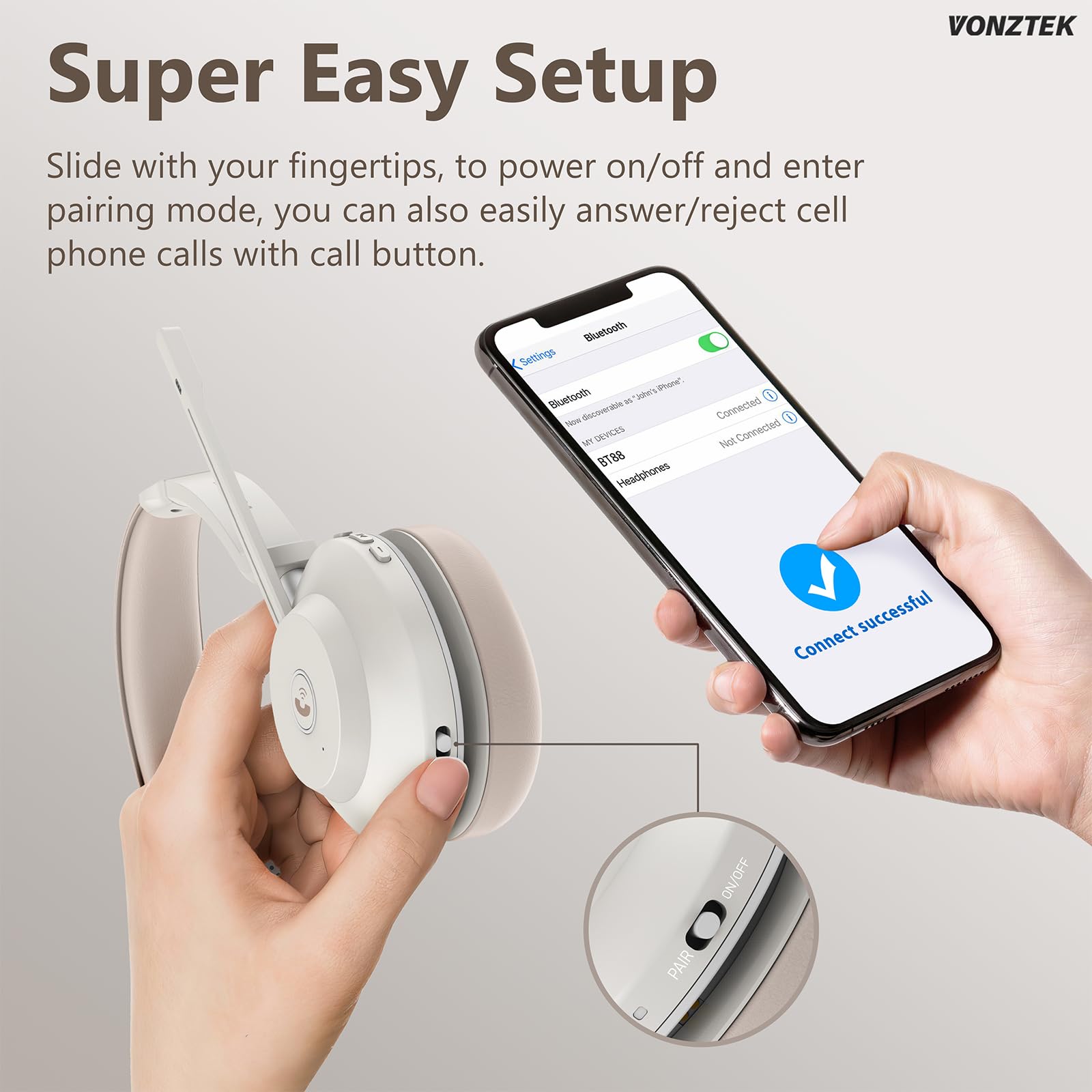 Wireless Headset, QCC 5.2 Bluetooth Headset with CVC 8.0 Dual Mic Noise Canceling & Charging Dock, 45 Hrs Wireless Headphones with USB Dongle for Computer Cell Phone Office Work Teams Meetings