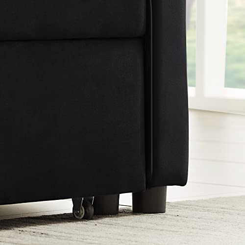 FANYE Modern Convertible Loveseat Pull Out Sleeper Bed,2 Seater Sofa & Couch W/Adjustable Backrest,Tufted Daybed for Home Apartment Office Living Room, Black Twin Velvet Both Side Pockets