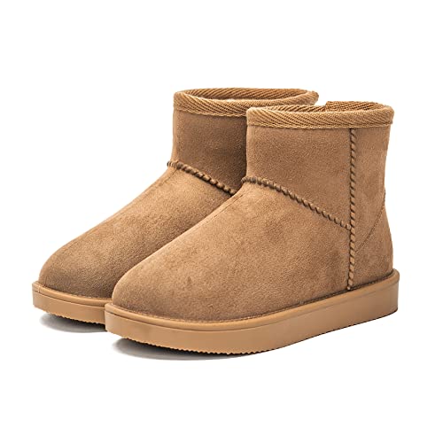 DKSUKO Kid 's Classic Waterproof Snow Boots Toddler Winter Boots(Chestnut Short Big Kid 1.5)