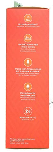 Motorola Verve Loop 500 ANC Sweat & Water Resistant Stereo Bluetooth 4.2 Earbuds "Siri & Google" Compatible (Retail Packing Kit) - Black