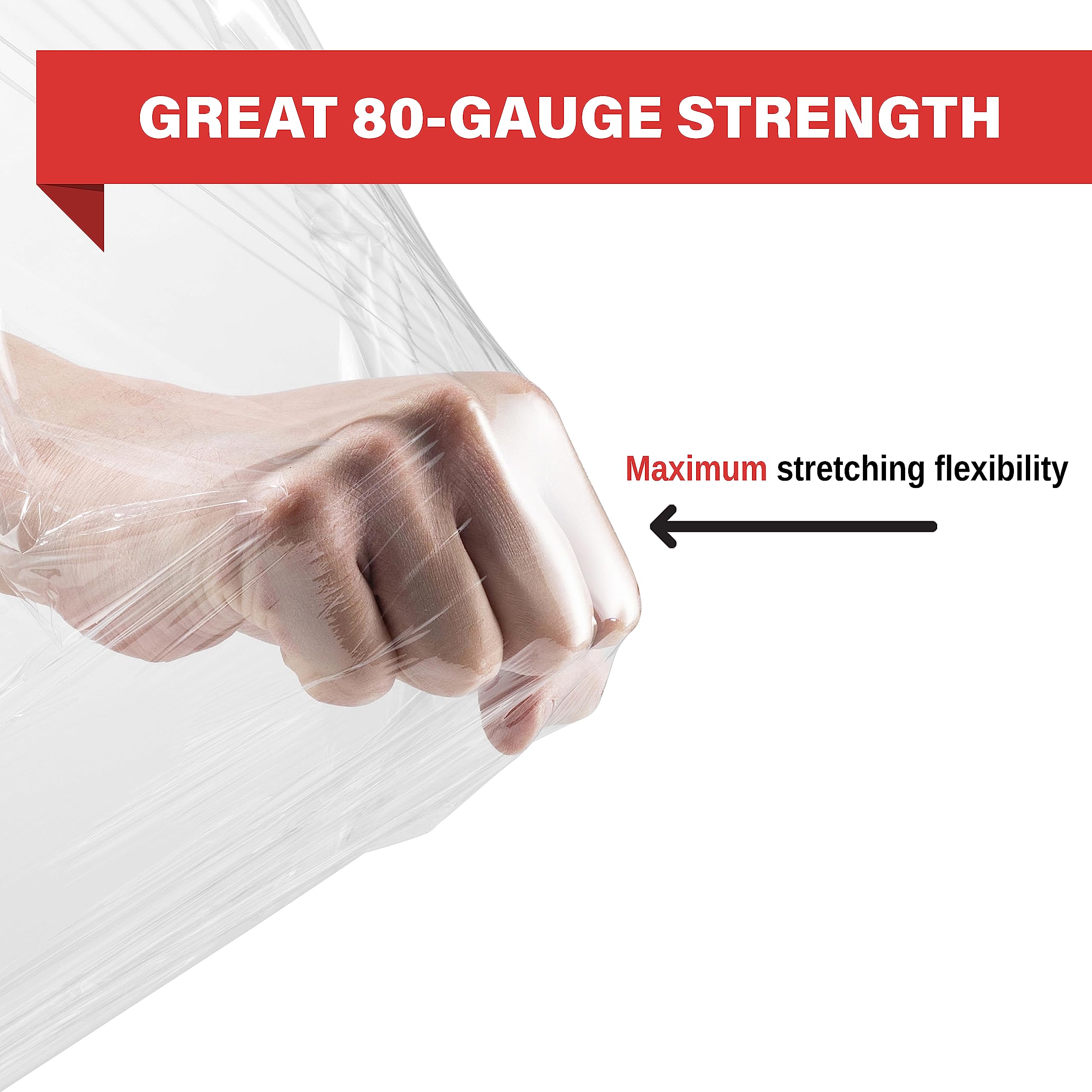 Stretch Wrap Industrial Strength Extra Thick 18" 1100 SqFt 80 Gauge (20 Micron) Clear Cling Plastic Pallet Supplies Durable Self-Adhering Packing Moving Packaging Heavy Duty Shrink Film Roll