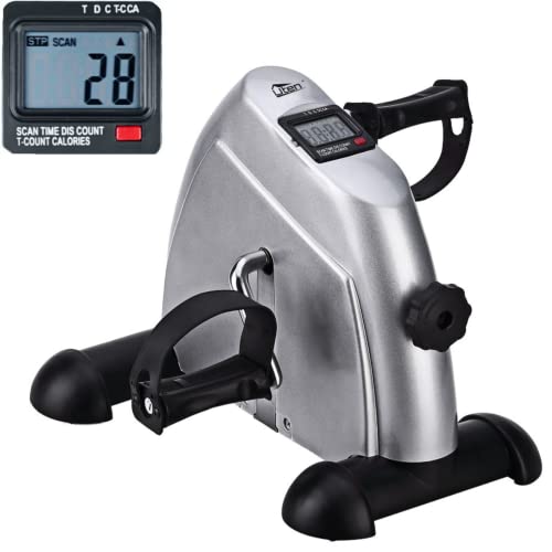 Mini Exercise Bike, Uten Under Desk Bike Pedal Exerciser, Peddler Exerciser, Portable Foot Cycle Arm & Leg Peddler Machine with LCD Screen Displays (Silver)