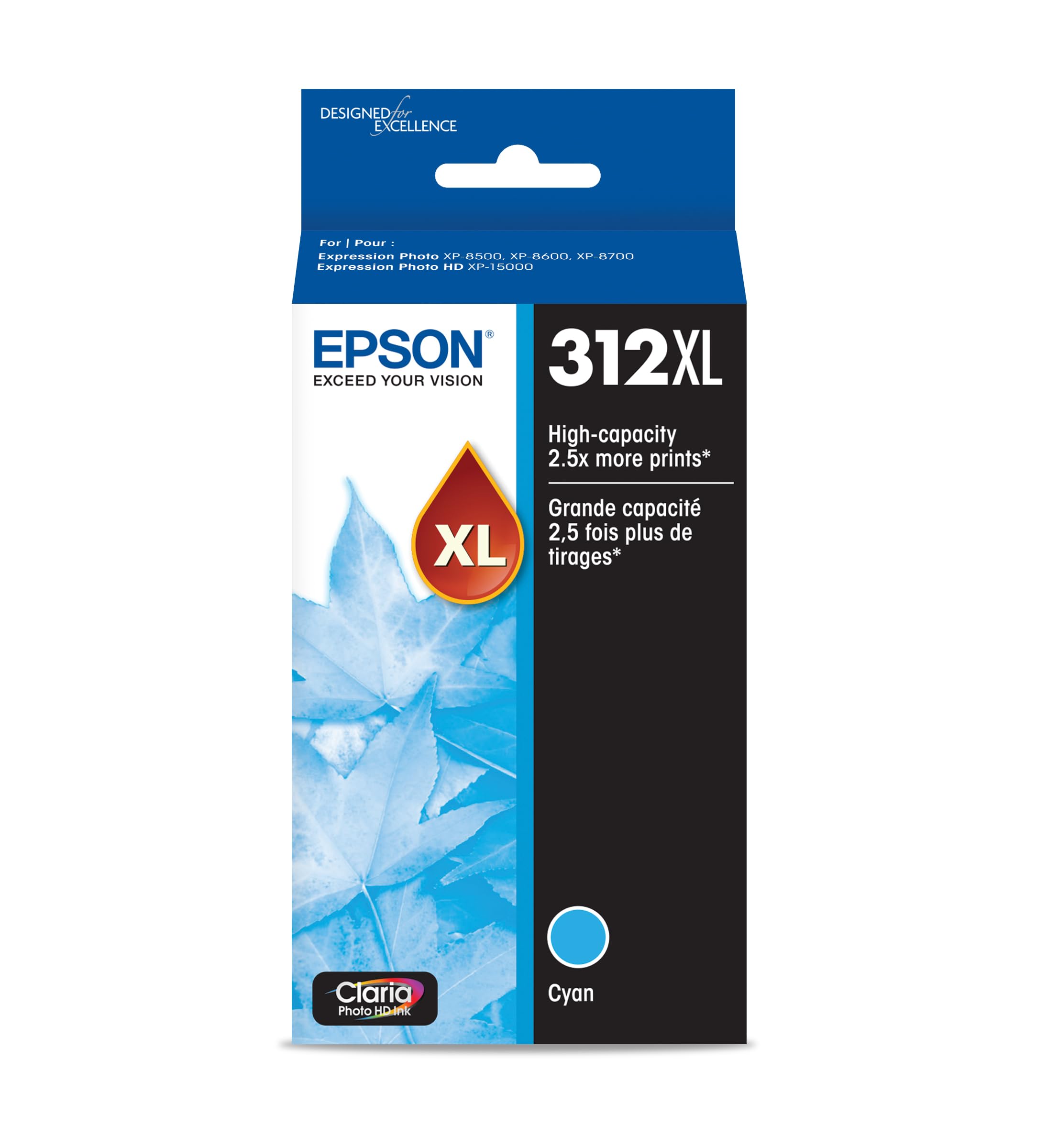 EPSON T312 Claria Photo HD -Ink High Capacity Cyan -Cartridge (T312XL220-S) for select Epson Expression Photo Printers