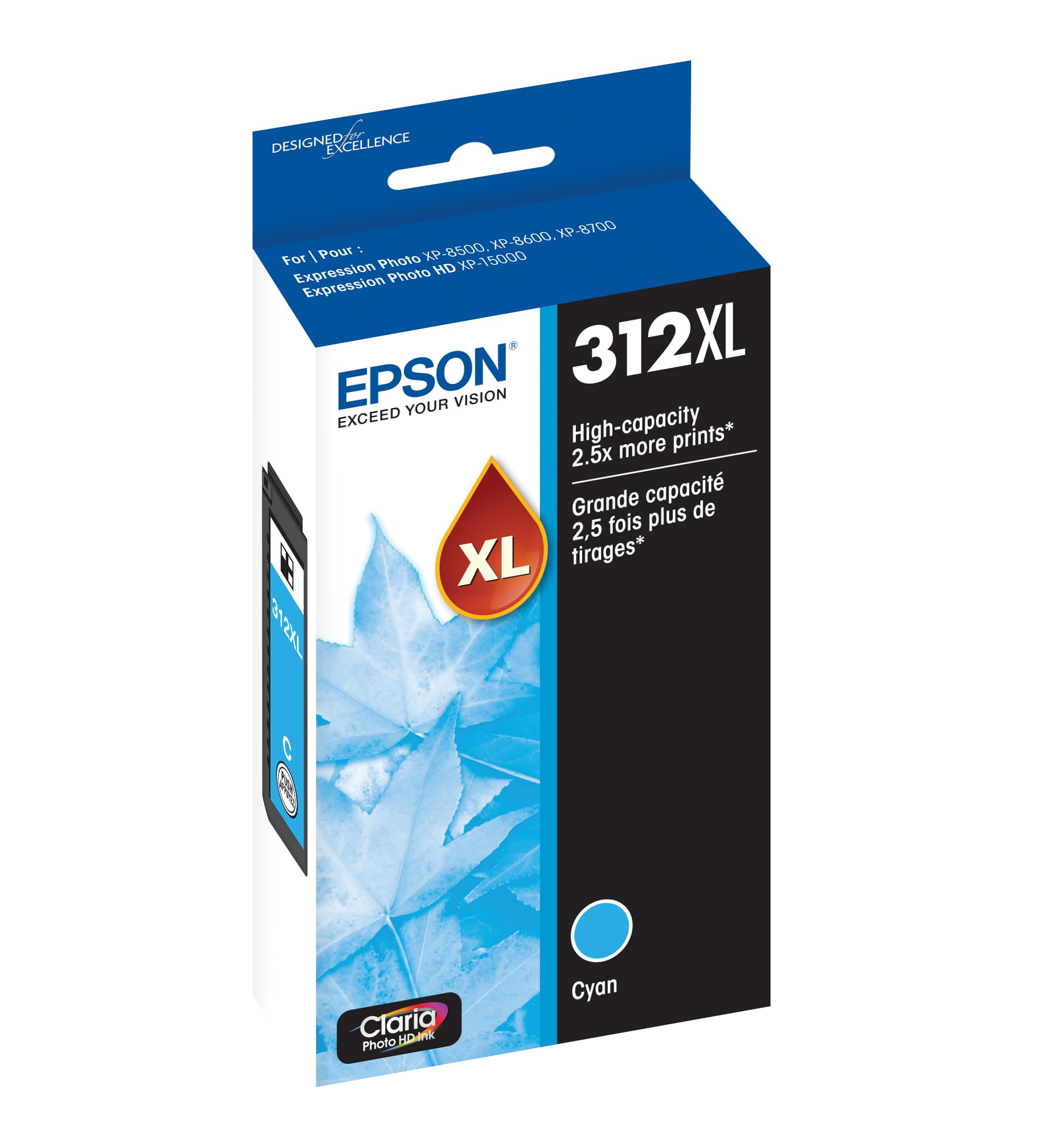 EPSON T312 Claria Photo HD -Ink High Capacity Cyan -Cartridge (T312XL220-S) for select Epson Expression Photo Printers
