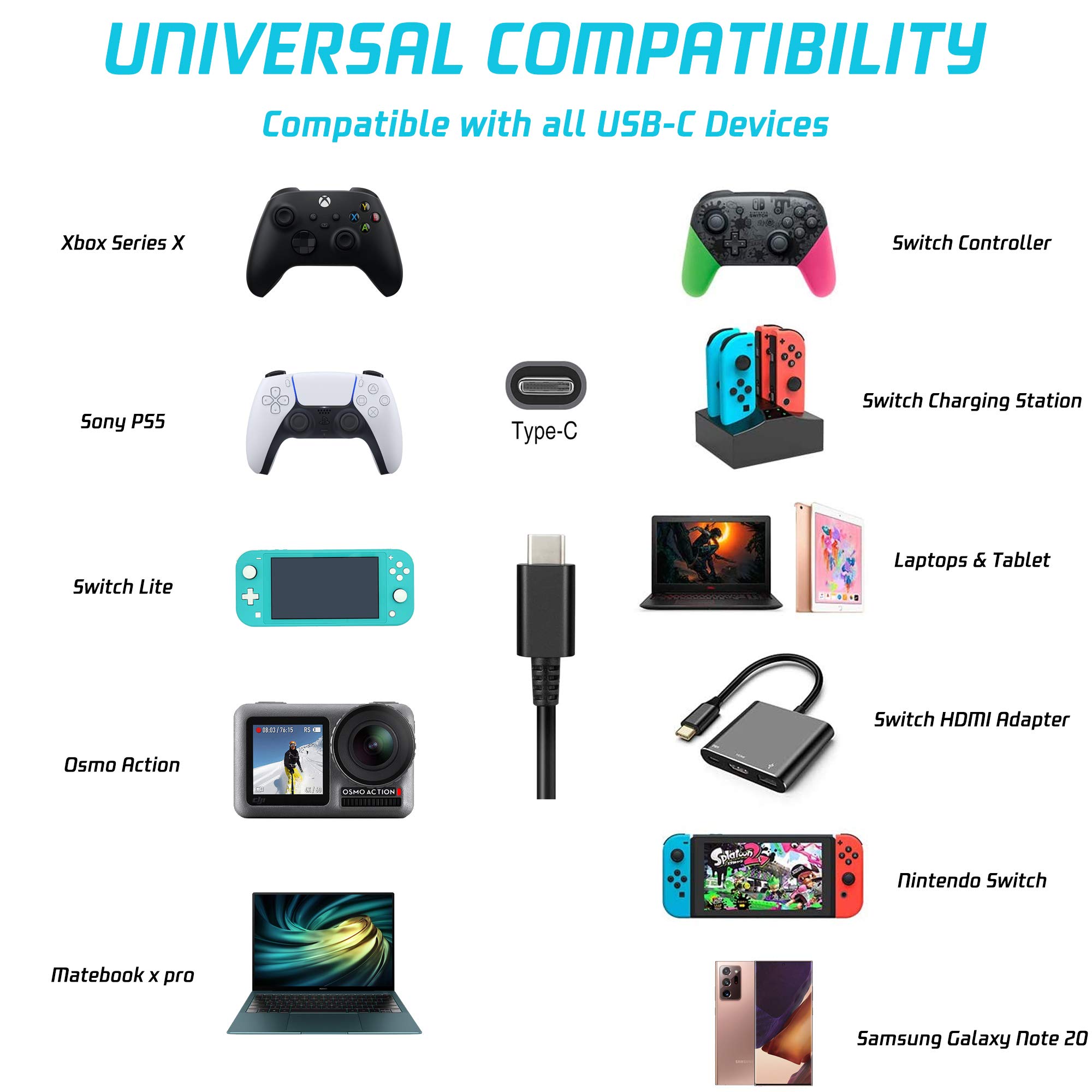 9.8FT USB C Charging Cable for Nintendo Switch & OLED model, Fast Charging USB Type A to USB C Cable by RHPTALL Compatible with Samsung Galaxy S20 S20+ / Note20, Google Pixel 5 and Other USB C Charger