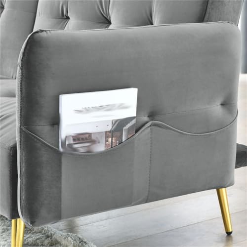 JFUYJK 78" Velvet Futon Sofa Bed, Convertible Sleeper Loveseat Couch with Folded Armrests and Storage Bags for Living Room