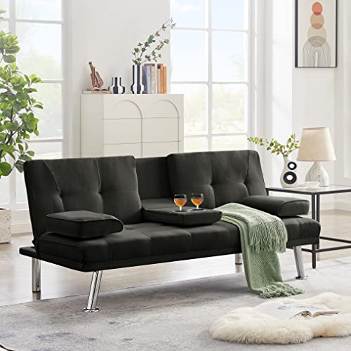 Eafurn Convertible Sofa Bed, Adjustable Modern Futon Couch-Breathable Fabric Folding Lounge Loveseat Reversible Daybed Easy to Clean-Ideal for Bedroom, Dark Gray Linen