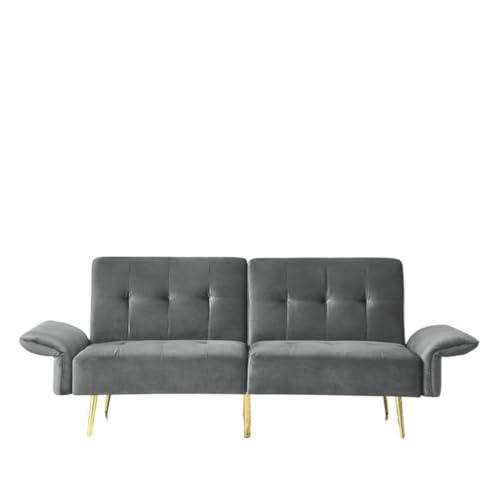 JFUYJK 78" Velvet Futon Sofa Bed, Convertible Sleeper Loveseat Couch with Folded Armrests and Storage Bags for Living Room