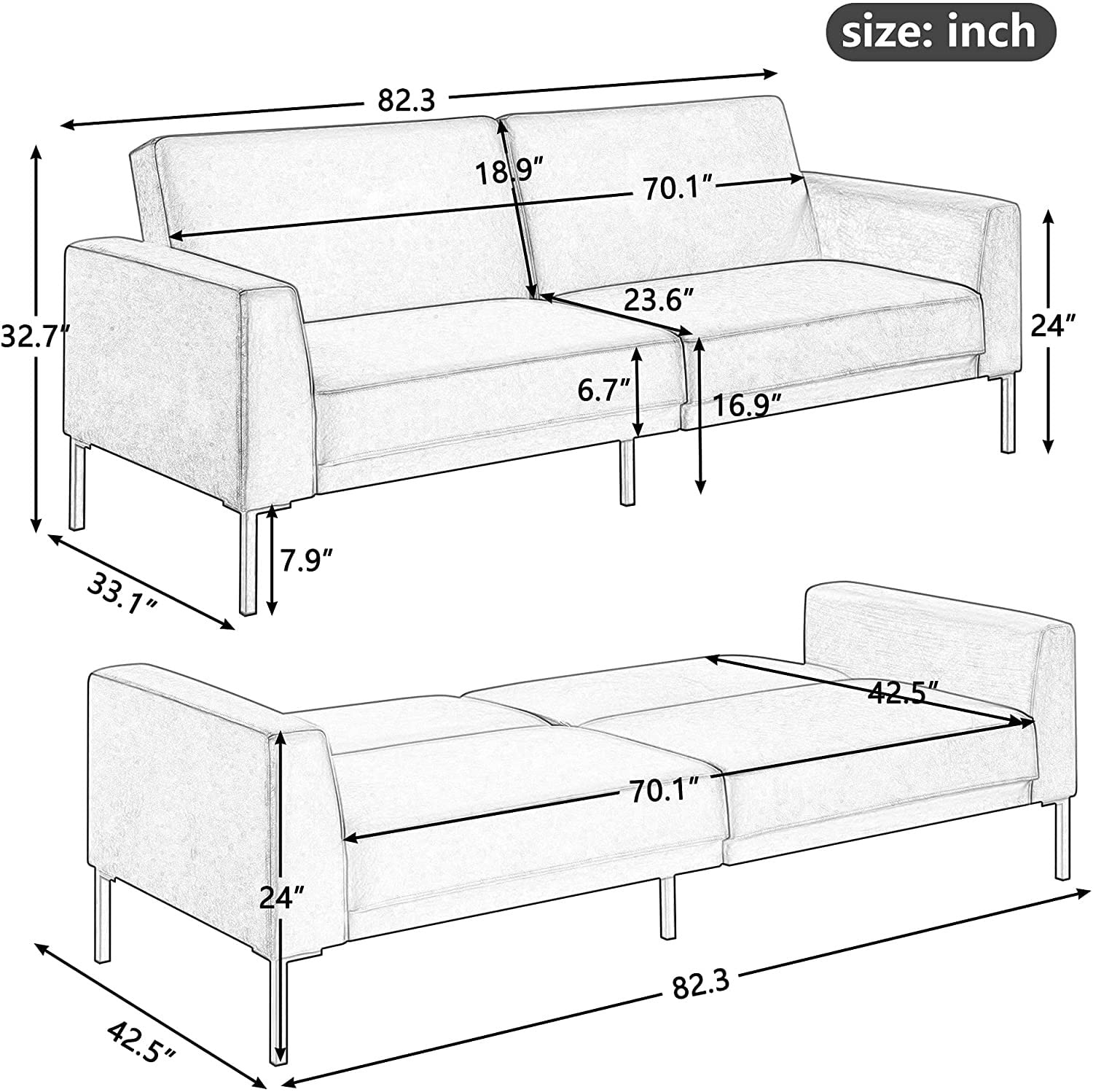 STP-Y Velvet Convertible Upholstered Convertible Folding Futon Couch Sofa Bed, Foldable Loveseat, Loveseats Furniture for Compact Small Space, Dorm, Living Room Apartment, Office