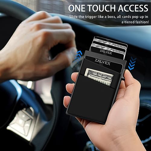 ZALVEX Pop Up Wallet, Slim Card Holder Wallet for Men, Minimalist RFID Blocking Mondern Credit Card Wallet with Money Pocket Mini Metal Case (Classic Black)