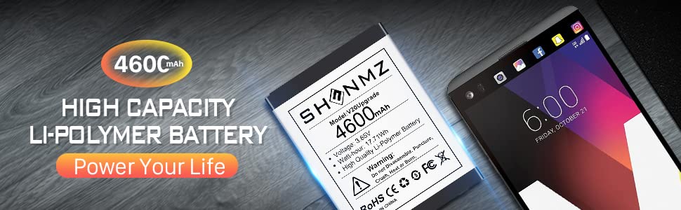 SHENMZ for LG V20 Battery, 4600mAh [2025 New Upgrade] High Capacity Replacement Battery for LG Stylo 3/ Stylo 3 Plus H918 H910 LS997 US996 VS995 V995 BL-44E1F Spare Battery