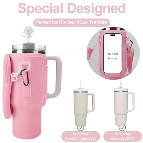 Stanley Cup Accessories Set Including 1Pcs Stanley Carrier Bag, 10 Pcs Straw Cover Cap,Silicone Spill Proof Stopper, 2 Pcs Silicone Boot for 30/40oz Adventure Quencher & Flowstate Tumbler with Handle