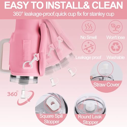 Stanley Cup Accessories Set Including 1Pcs Stanley Carrier Bag, 10 Pcs Straw Cover Cap,Silicone Spill Proof Stopper, 2 Pcs Silicone Boot for 30/40oz Adventure Quencher & Flowstate Tumbler with Handle