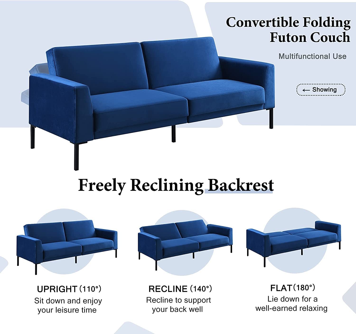 STP-Y Velvet Convertible Upholstered Convertible Folding Futon Couch Sofa Bed, Foldable Loveseat, Loveseats Furniture for Compact Small Space, Dorm, Living Room Apartment, Office