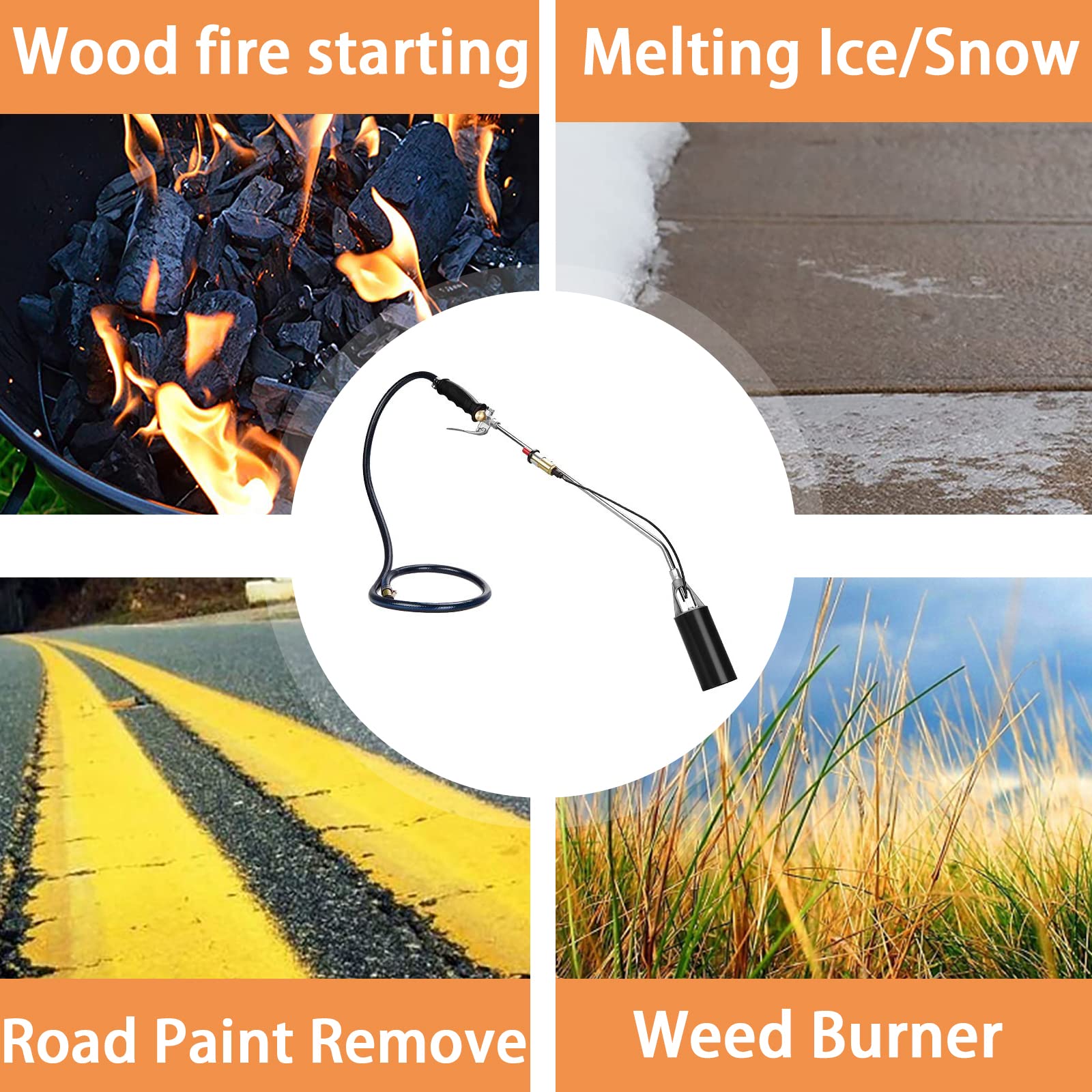 Weed Burner Torch For Propane Tank Kits,Snow Removal Flame Thrower With Push Button Igniter,Fire Starter Torch For Burning Weeds,Overgrown Paths,Melt Ice,Roofing,Asphalt