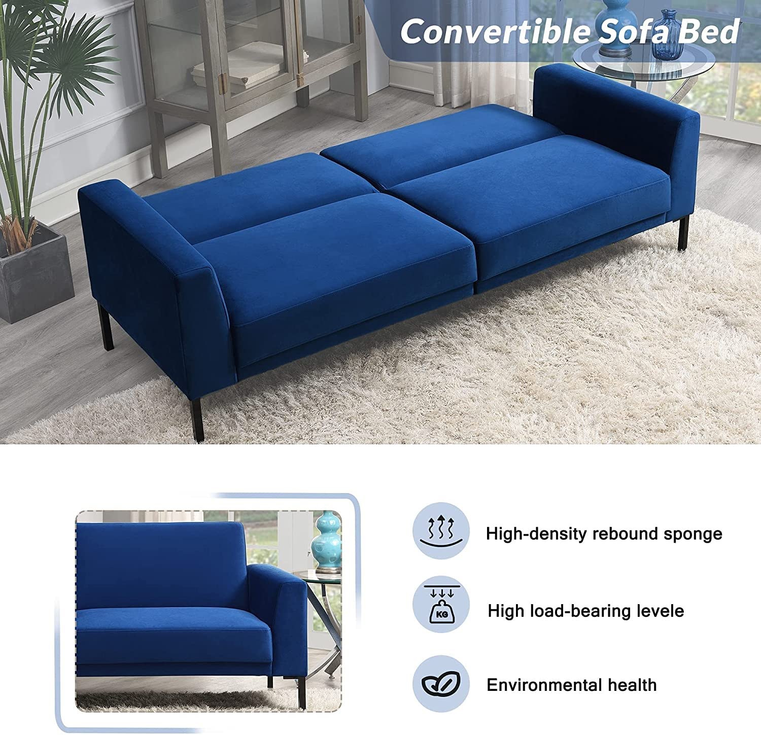 STP-Y Velvet Convertible Upholstered Convertible Folding Futon Couch Sofa Bed, Foldable Loveseat, Loveseats Furniture for Compact Small Space, Dorm, Living Room Apartment, Office