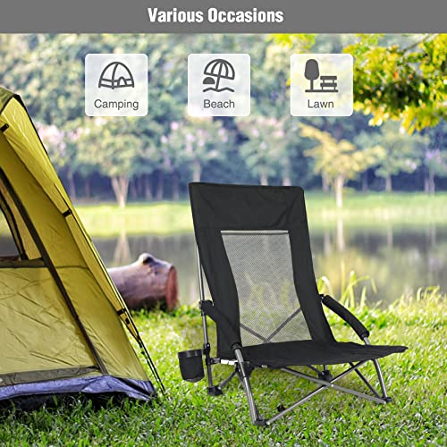 REDCAMP High Back Beach Chairs for Adults, Oversided Folding Low Beach Chairs for Concerts, Lightweight Portable for Camping Backpacking Outdoor Sports Events, Black