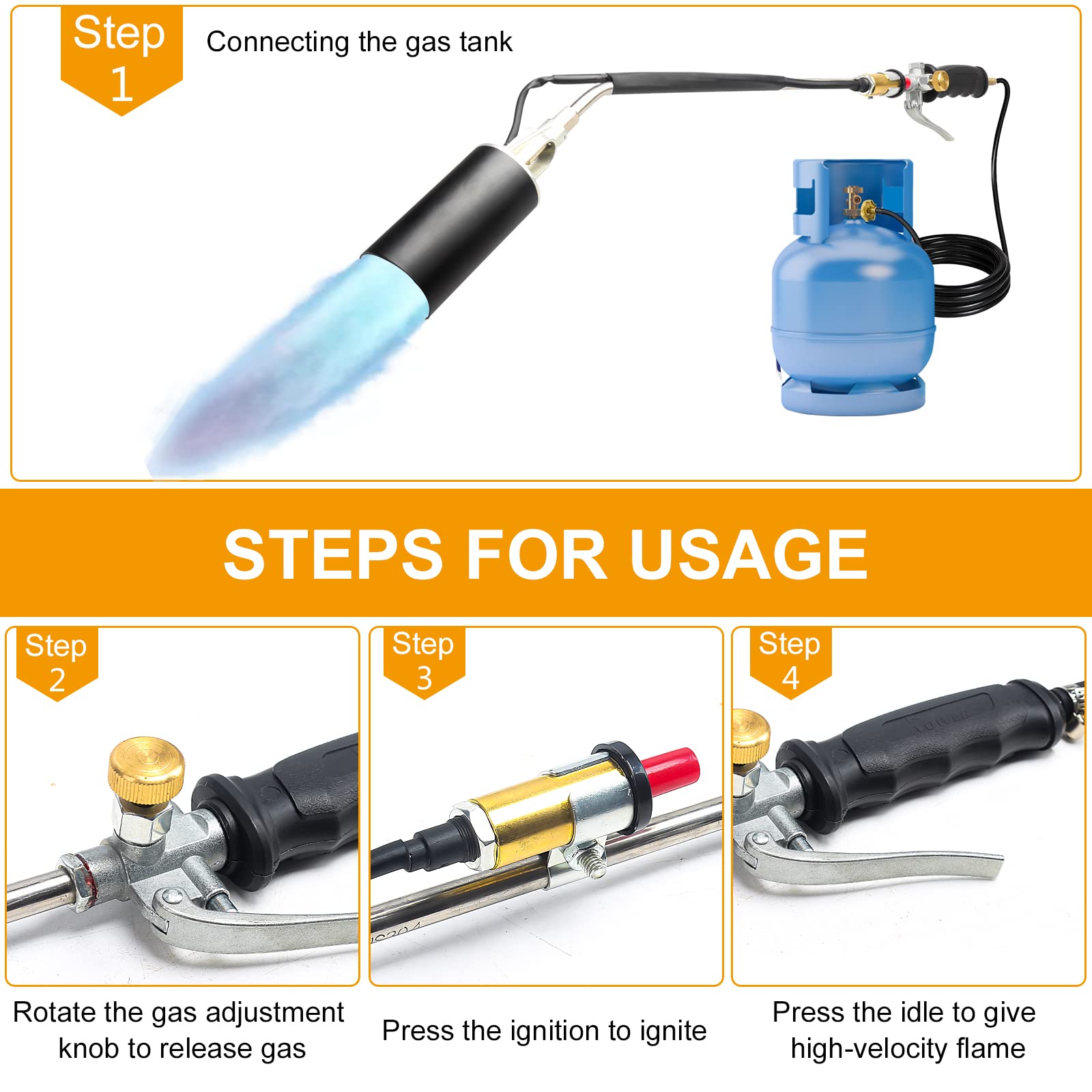 Weed Burner Torch For Propane Tank Kits,Snow Removal Flame Thrower With Push Button Igniter,Fire Starter Torch For Burning Weeds,Overgrown Paths,Melt Ice,Roofing,Asphalt