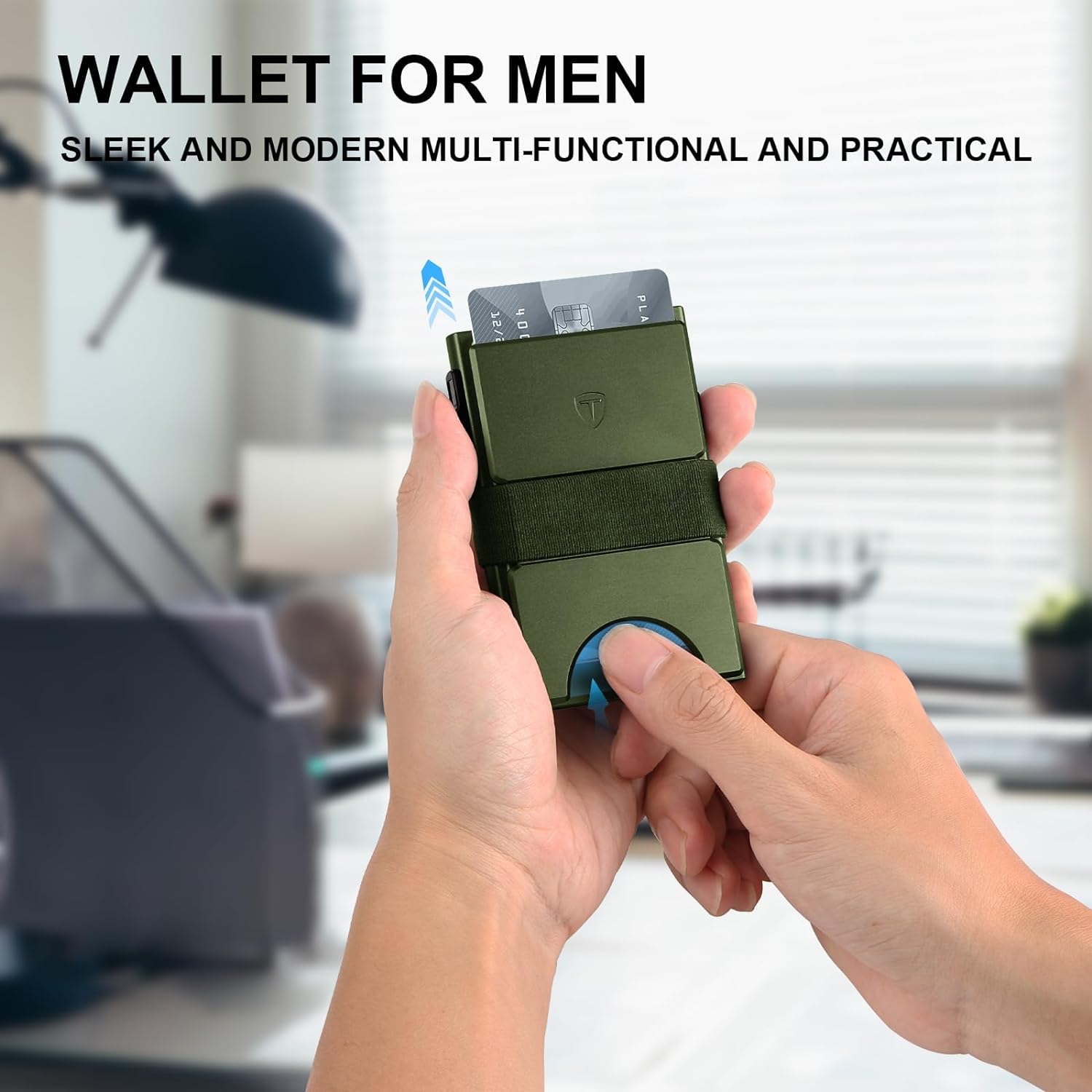 TOYFID Slim Wallet for Men, Minimalist Wallet for Men,Pop Up Wallet, Metal Wallet, RFID Blocking Mens Wallets with Expandable Backplate & Cash Band, Holds 12+ Cards Plus Cash, Green