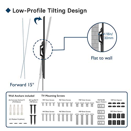 BONTEC Low Profile Tilt TV Wall Mount for 23-60 inch LCD LED OLED TVs, Ultra Slim TV Wall Bracket Loading Capacity 99LBS, Max.VESA 400x400mm