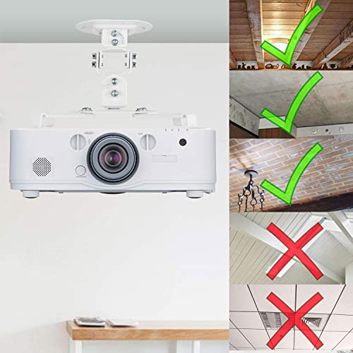 WALI Projector Ceiling Mount, Universal Low Profile Projector Mount with Retractable Arms and Multiple Adjustment Function (PM-002-W), White