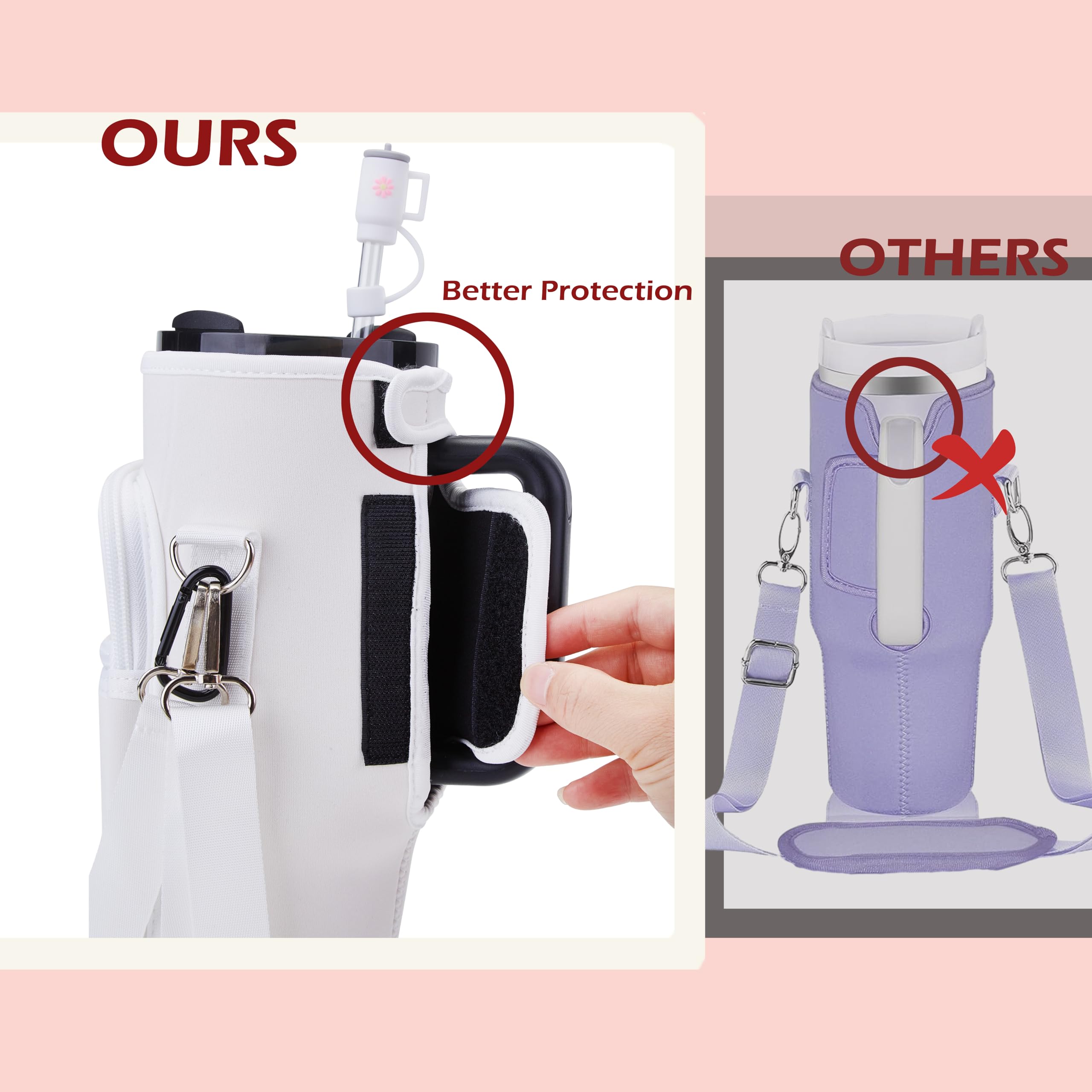 ZOYEPIN Water Bottle Carrier Bag with Strap, Durable Stanley Carrier for Stanley 40 oz Tumbler with Handle, Includes Extra One Blind Box Straw Cover, Stanley Cup Accessories for Hiking, Travelling
