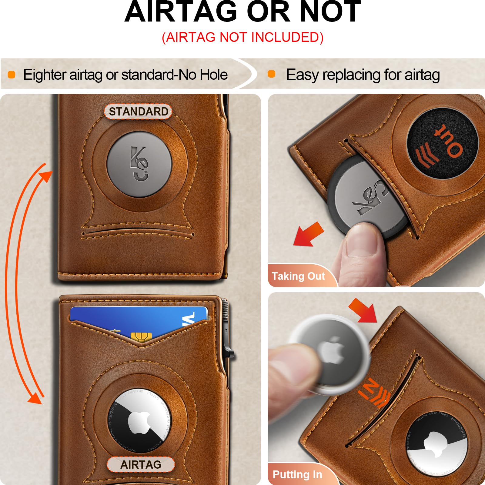 KEMISANT Airtag Wallet Men Gift,Mens Slim Front Pocket Wallet Money Clip Standard or Apple Airtag Use 3.8"×2.8"×0.9"