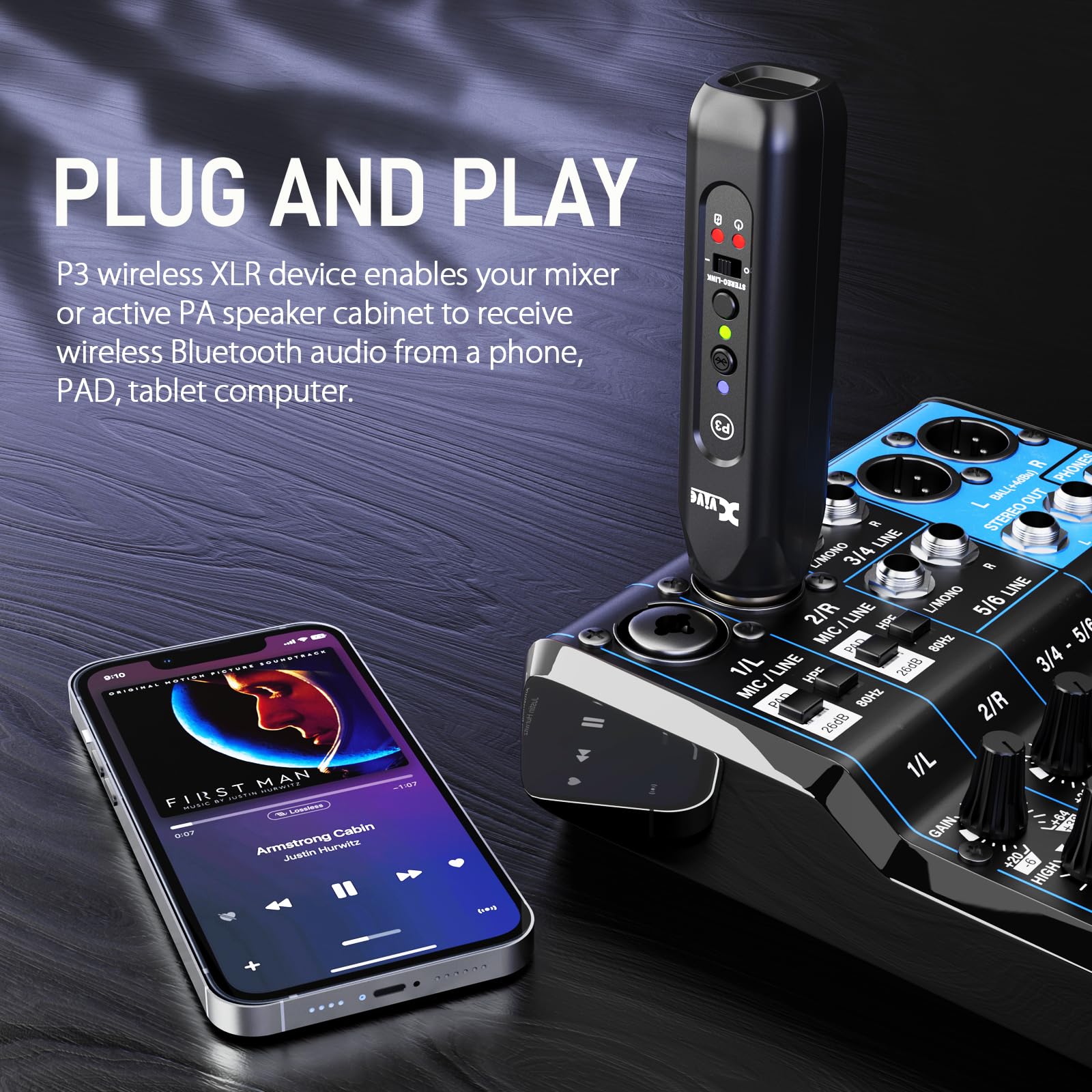 Xvive P3D Wireless XLR Bluetooth Receiver Bluetooth for Mixer, Active PA Systems,DJ Systems (P3D Stereo XLR)
