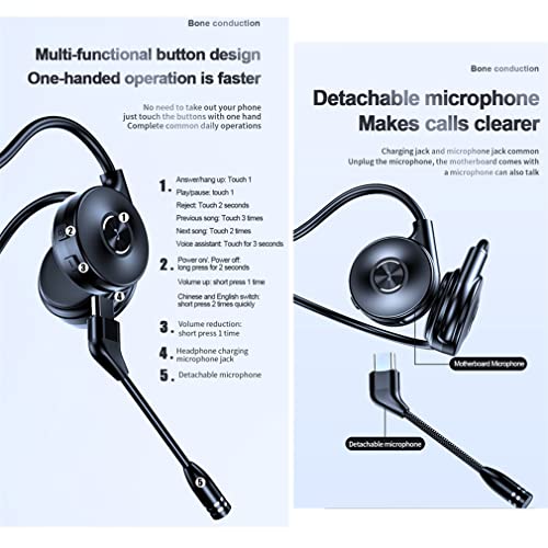 YODZ Bone Conduction Sports Gaming Headset Bluetooth 5.0 Wireless Stereo Open-Ear Headphones with Noise-Canceling Boom Microphone, for Running Hiking Home Office Conference Calls,Black