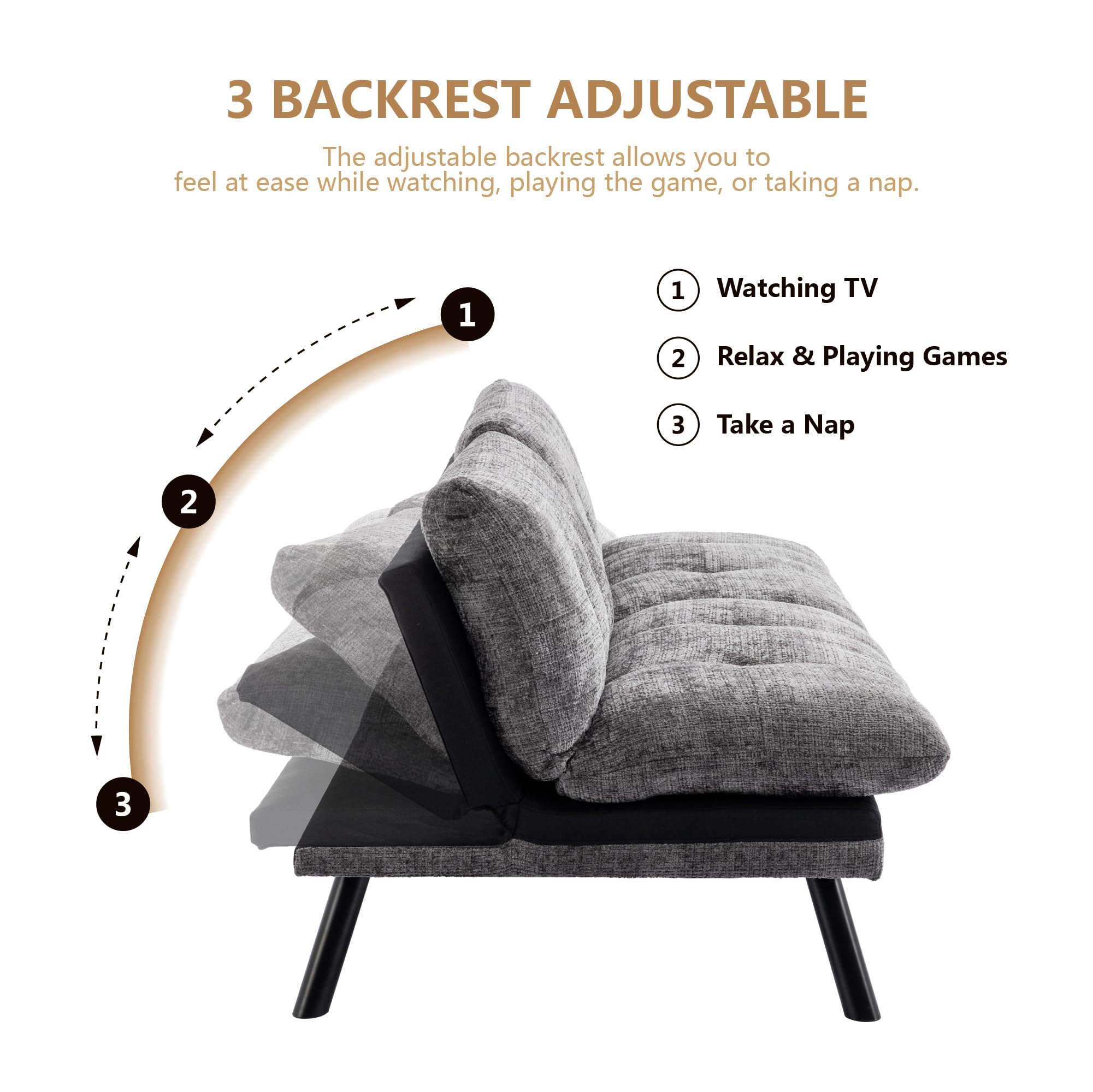 Futon Sofa Bed,Modern Convertible Sofa Bed,Folding Loveseat Sleeper Sofa,Breathable Futon Couch Bed with Adjustable Backrest&Metal Legs for Compact Small Spaces, Apartment,Dorm,Office (Mint Green)