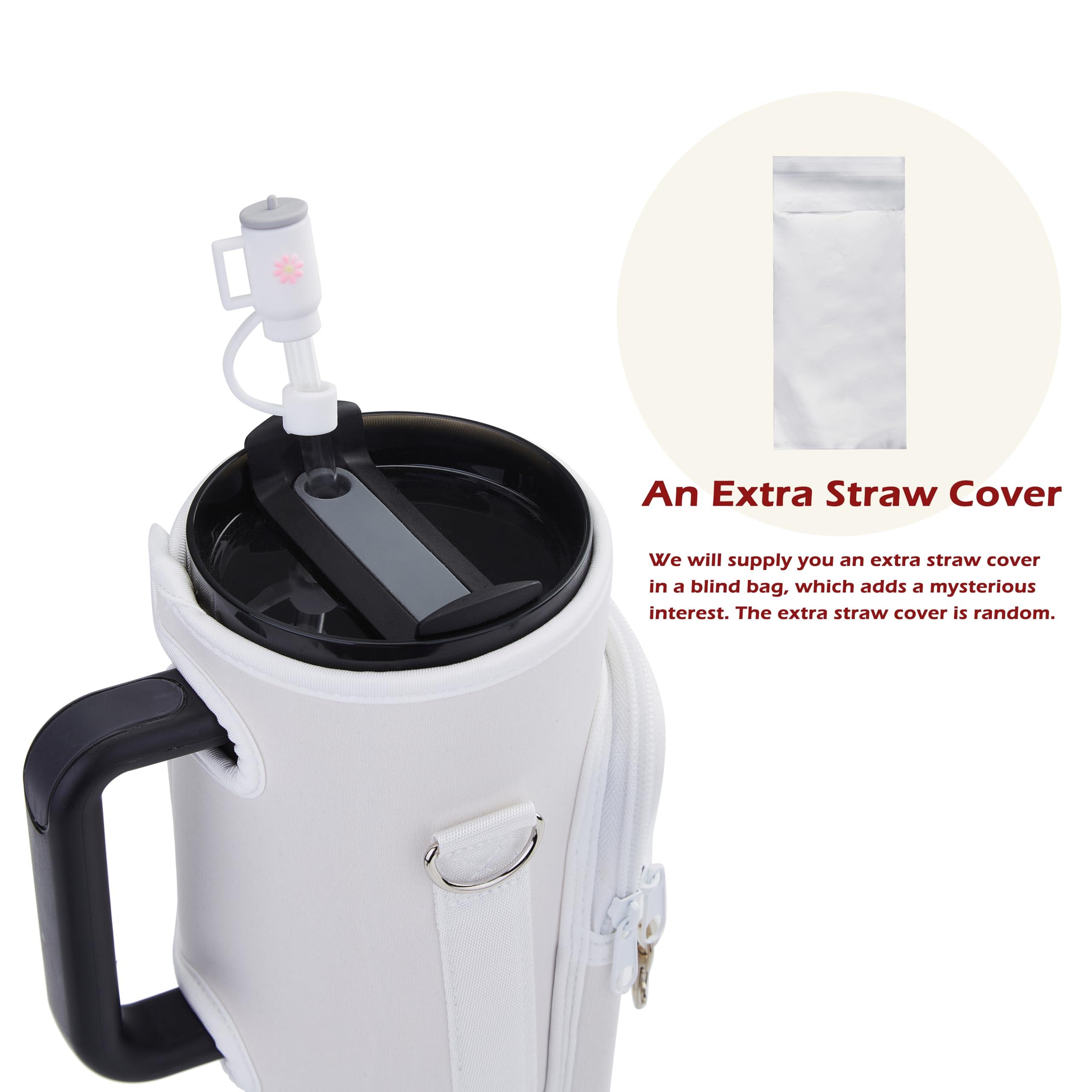 ZOYEPIN Water Bottle Carrier Bag with Strap, Durable Stanley Carrier for Stanley 40 oz Tumbler with Handle, Includes Extra One Blind Box Straw Cover, Stanley Cup Accessories for Hiking, Travelling