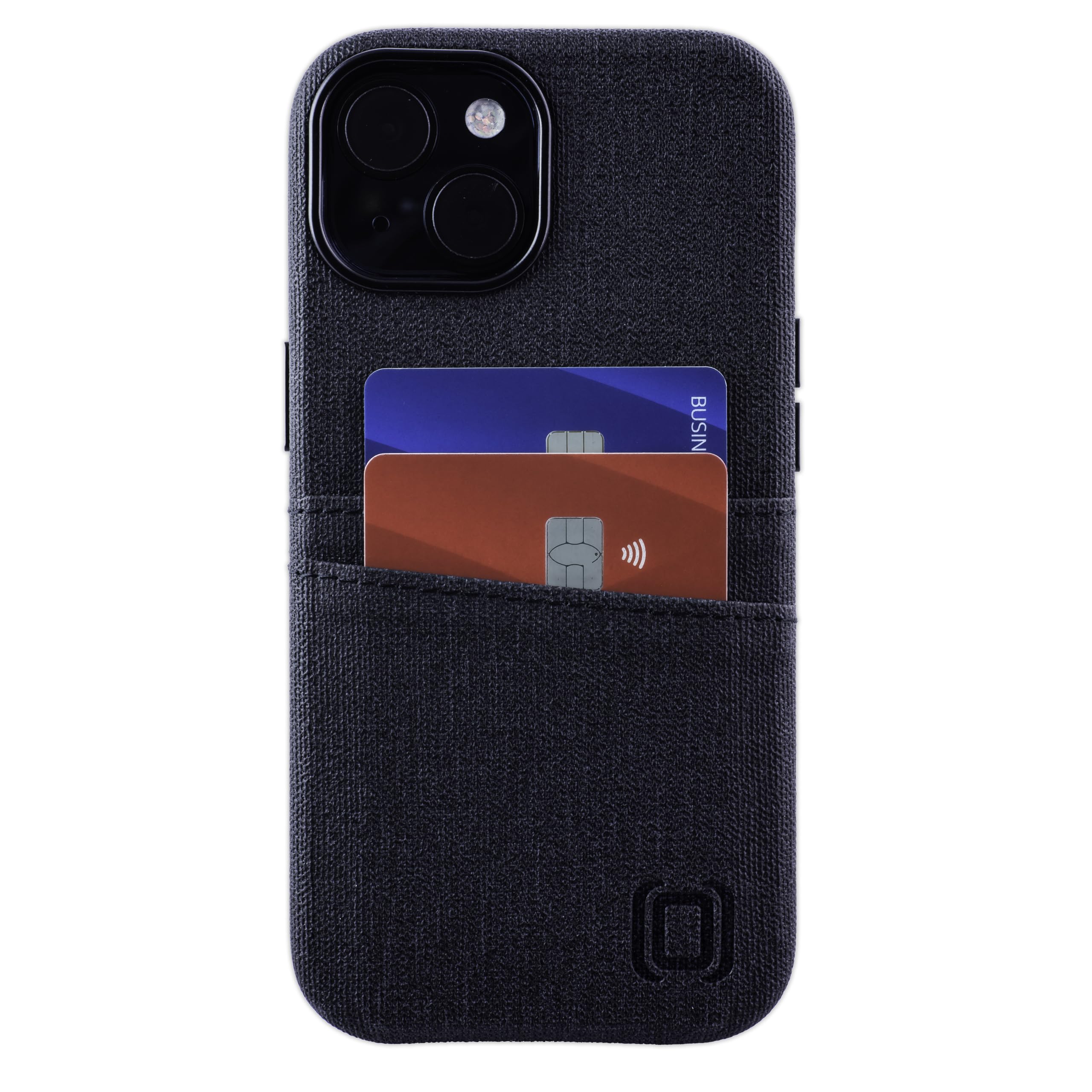 Dockem Card Case for iPhone 15 with Built-in Metal Plate for Magnetic Mounting & 2 Card Holder Pockets: Luxe M2 Wallet, Canvas Style Synthetic Leather (iPhone 15, Black)