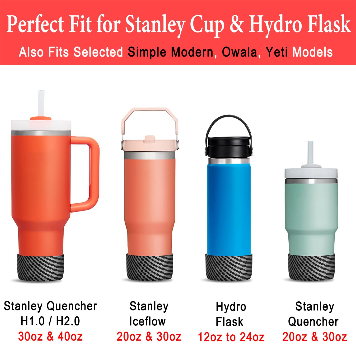 KTKUDY 2Pcs Silicone Boot for Stanley Quencher Tumbler H2.0 30 oz 40 oz & IceFlow 20 oz 30 oz & intended for Hydro Flask Water Bottle 12-24 oz - Cup Bottom Accessories Fits Simple Modern 40 oz Tumbler