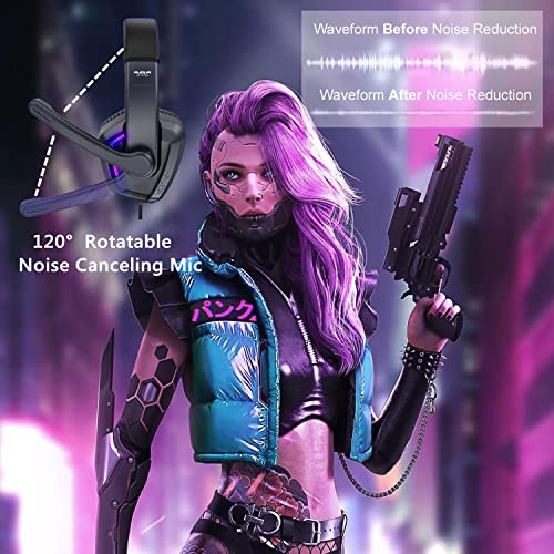 Gaming Headset with Microphone for PC Wired Code Over-Ear Headphones with Noise Cancelling Mic and Soft Earmuffs, Stereo Bass Sound, Headphones for PC, Laptops, Black(Not Compatible with PS4,Xbox)