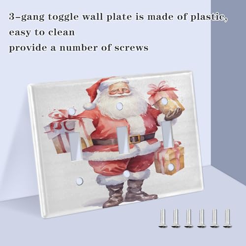 Santa Claus Christmas Gift Light Switch Cover Plate Wall Plates Decorative 3 Toggle Lightswitch for Home Bathroom Bedroom Kitchen Accessories,3-Gang
