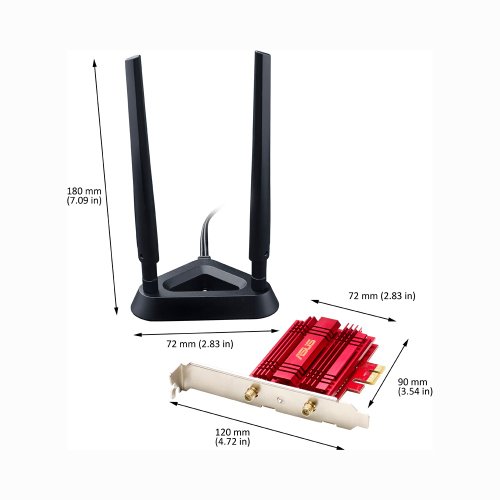 ASUS PCE-AC56 Dual-Band 2x2 AC1300 WiFi PCIe Adapter with Heat Sink, Detachable Antennas and Antenna Base