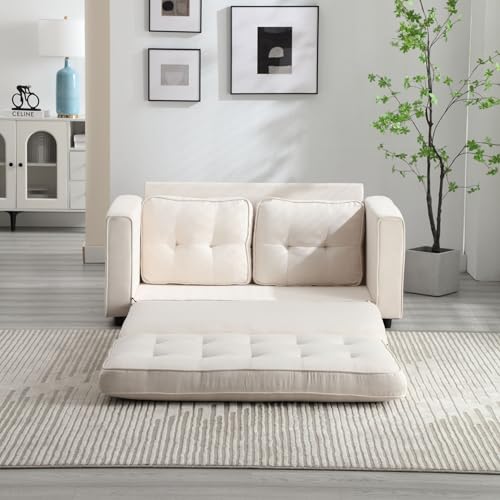 LAVHOME Sofa,Convertible Futon Sleeper sofabed,Space Saving loveseat,Pull Out Couch Bed for Living Room,Velvet Linen Fabric, Beige