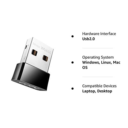 Cudy AC 650Mbps USB WiFi Adapter for PC, 5GHz/2.4GHz Wireless Dongle, WiFi USB, USB Wireless Adapter for Laptop - Nano Size, Compatible with Windows XP / 7/8.x /10/11, Mac OS